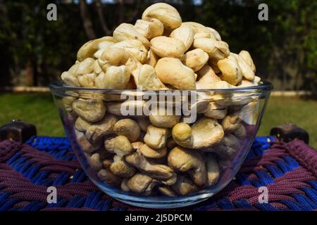 Cashewnuts stacked in transparent bowl. Dry fruit item cahew nut of ...