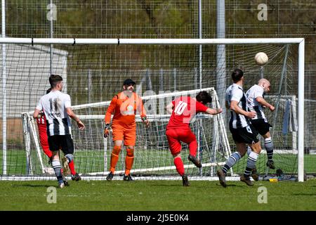 Pontardawe, Wales. 16 April 2022. Gabe Kircough of Pontardawe Town ...