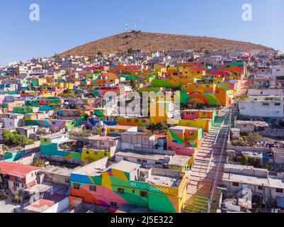 Colorful buildings in Cubitos district in Pachuca, Hidalgo state ...