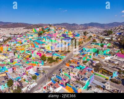 Colorful buildings in Cubitos district in Pachuca, Hidalgo state ...