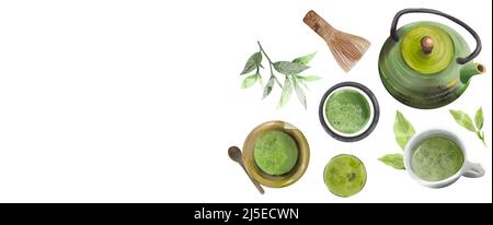 Matcha green tea banner, drink ads poster for cafe, healthy fresh ...