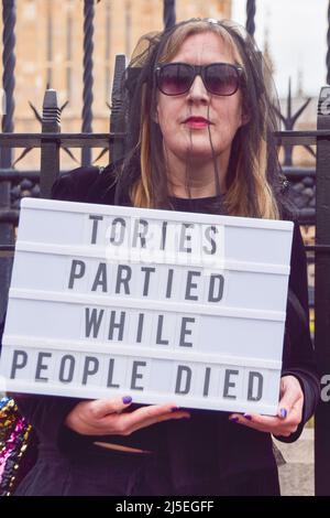 London, UK. 19th April 2022. Anti-Boris Johnson protesters gathered in ...