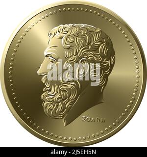 vector obverse of Greek money, 50 drachmas coin with Solon profile ...