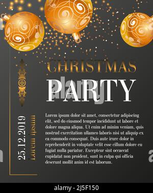 Golden Christmas baubles on black background. Vector illustration Stock ...