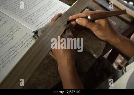 Indonesia: Balinese script on lontar palm leaves. The Balinese script ...