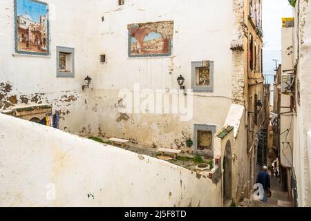 Street view of casbah (Unesco world heritage site), old historic center ...