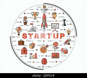 Start up elements line icons collection. Energetic, Vibrant, Dynamic ...