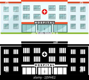 Medical concept. City hospital black silhouette icon.Building facade ...