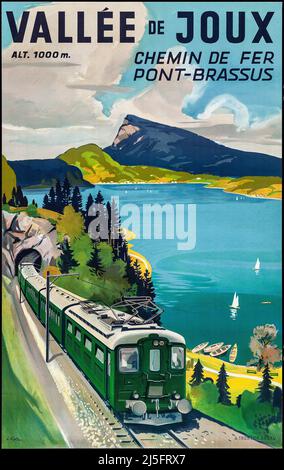 Vintage Swiss Rail travel poster. Glacier Express. Poster shows the red ...