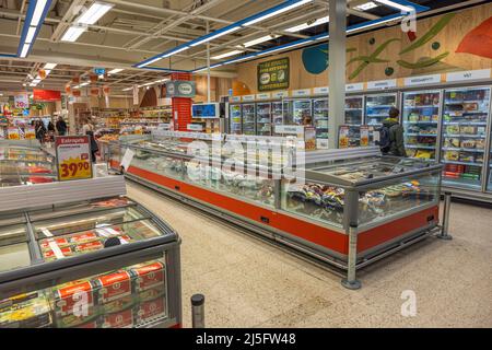 Beautiful view of interior of supermarket ICA mall with products on ...