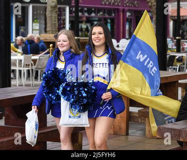 The Warrington Wolves cheerleaders in attendance at the fan zone before ...