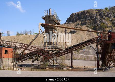 Old rusting rock quarry processing plant at Crich, Derbyshire, UK Stock ...