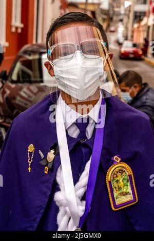 Local men carry the statue of the Virgin de la Olivia in t the old town ...