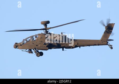British Army Apache AH-64E attack helicopters are prepared for take off ...