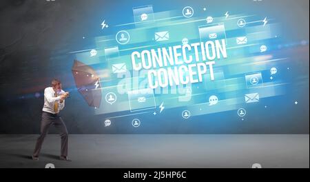 Businessman defending with umbrella concept Stock Photo - Alamy