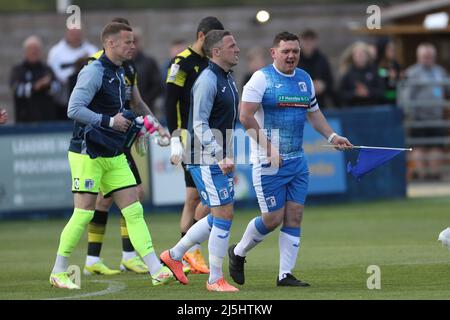 BARROW IN FURNESS, UK. APR 15th Barrow's Aaron Amadi-Holloway heads ...
