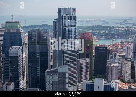 Aerial view of Guoco Tower architecture, city-state tallest skyscraper ...