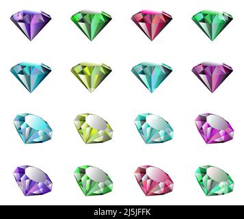 Blue gemstone, shiny diamond isolated precious stone. Vector sapphire ...