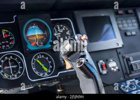 Airplane steering wheel. Control lever for engines, landing gear ...