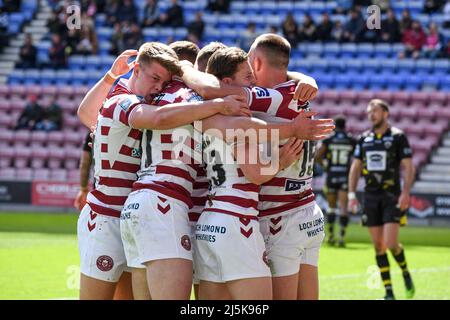 Kaide Ellis of Wigan Warriors celebrates the World Club Challenge ...