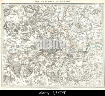 Vintage map of London and area from 17th/18th century. Map is ...