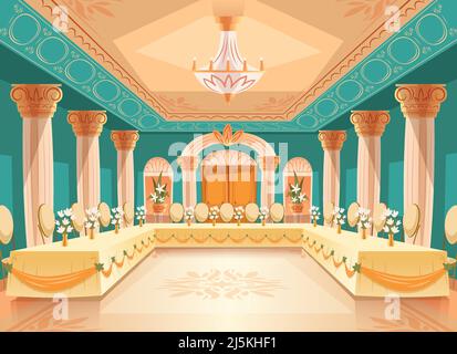Ballroom with big chandelier vector illustration of palace hall with ...