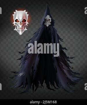 Realistic death hood, scary black robe. Isolated 3d vector eerie hooded ...