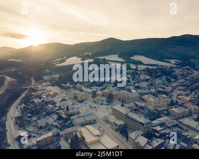 Aerial View of the sunset in Gelnica city in Slovakia Stock Photo - Alamy