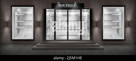 Boutique building realistic background with fashion and beauty symbols ...