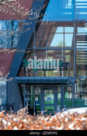 Lund, Sweden - April 22 2022: The Sony sign behind cherry blossom tree ...
