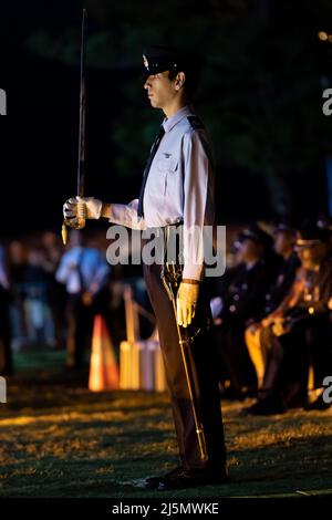 An Australian Army service member stands at his post as catafalque ...