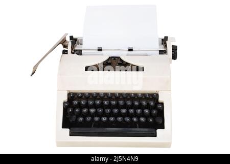 White typewriter with cyrillic keyboard layout USSR era isolated on ...