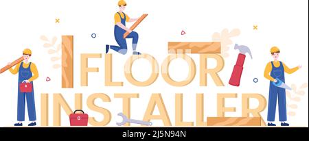 Floor Installation Cartoon Illustration with Repairman, Laying ...