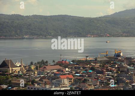 Bay of Ambon and part of Ambon City are seen from Karangpanjang hill in ...