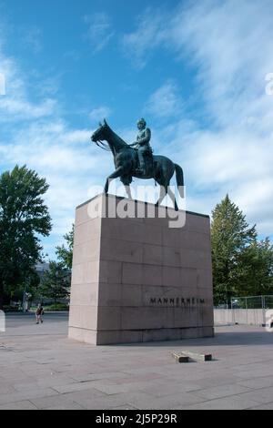Statue of Marshal, Baron Carl Gustaf Emil Mannerheim next to Kiasma ...
