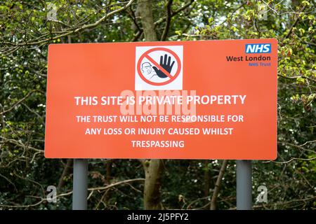 Crowthorne, United Kingdom, 20th April 2022:- A Sign near Broadmoor ...