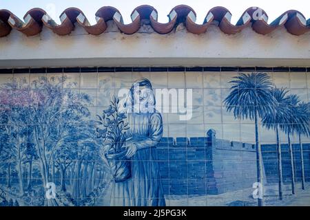 Colorful tilework (azulejo) at the public market in Cascais, Portugal ...
