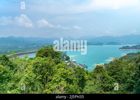 Aerial view of the Ratchaprapha dam or known by locals as Cheow Lan dam ...