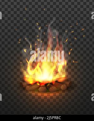 Realistic campfire transparent set of isolated bonfire images with lump ...