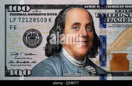 fragment of new colorized 100 dollar banknote for design purpose Stock ...