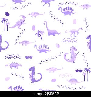 Cute dinosaurs seamless pattern. Solid pattern, shades of pink. Funny ...