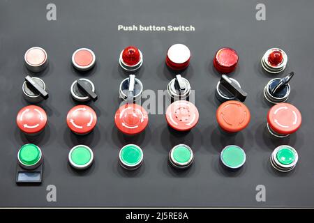 Push button control panels for electrical equipment Stock Photo - Alamy