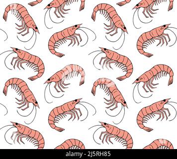 Shrimp seamless pattern. Colored shrimp prawn background. Fresh prawn ...