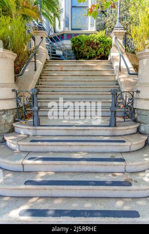 Metal fence and handrails on an outdoor staircase near the sea Stock ...