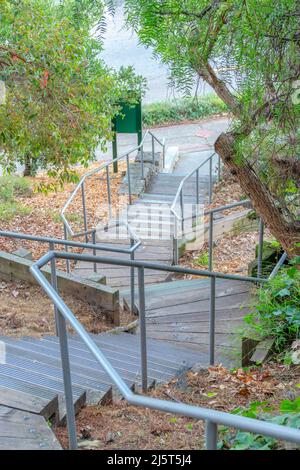Perron staircase with anti-slip strips on each steps and metal fence ...