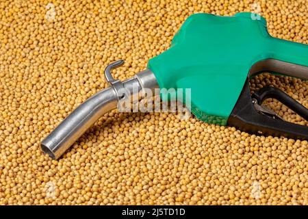 Diesel fuel nozzle and soybeans. Biodiesel, biofuel, agriculture and ...