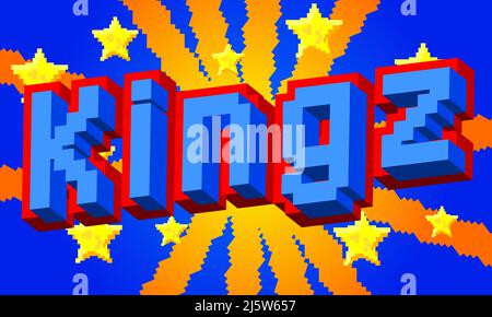 Kingz, modern slang (Kings) pixelated word with geometric graphic ...