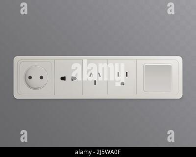 Realistic socket types. AC power wall socket mock up, USB hand drawnMI ...