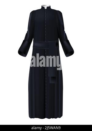 Christian priest cleric black cassock with white collar and belt ...