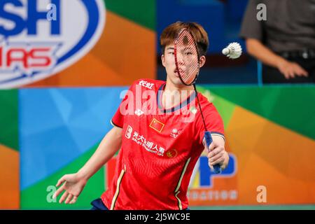 Manila. 26th Apr, 2022. Weng Hongyang of China competes during the men ...